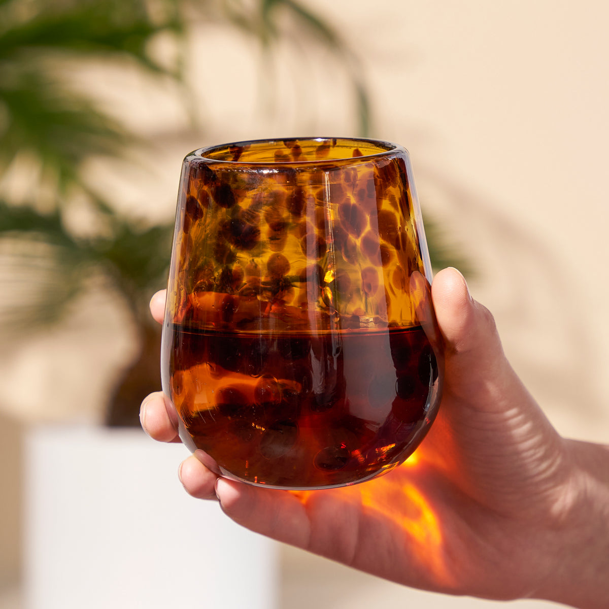 Segunda Vida Tortuga Tortoise Shell colored Stemless Wine Glasses Set ...