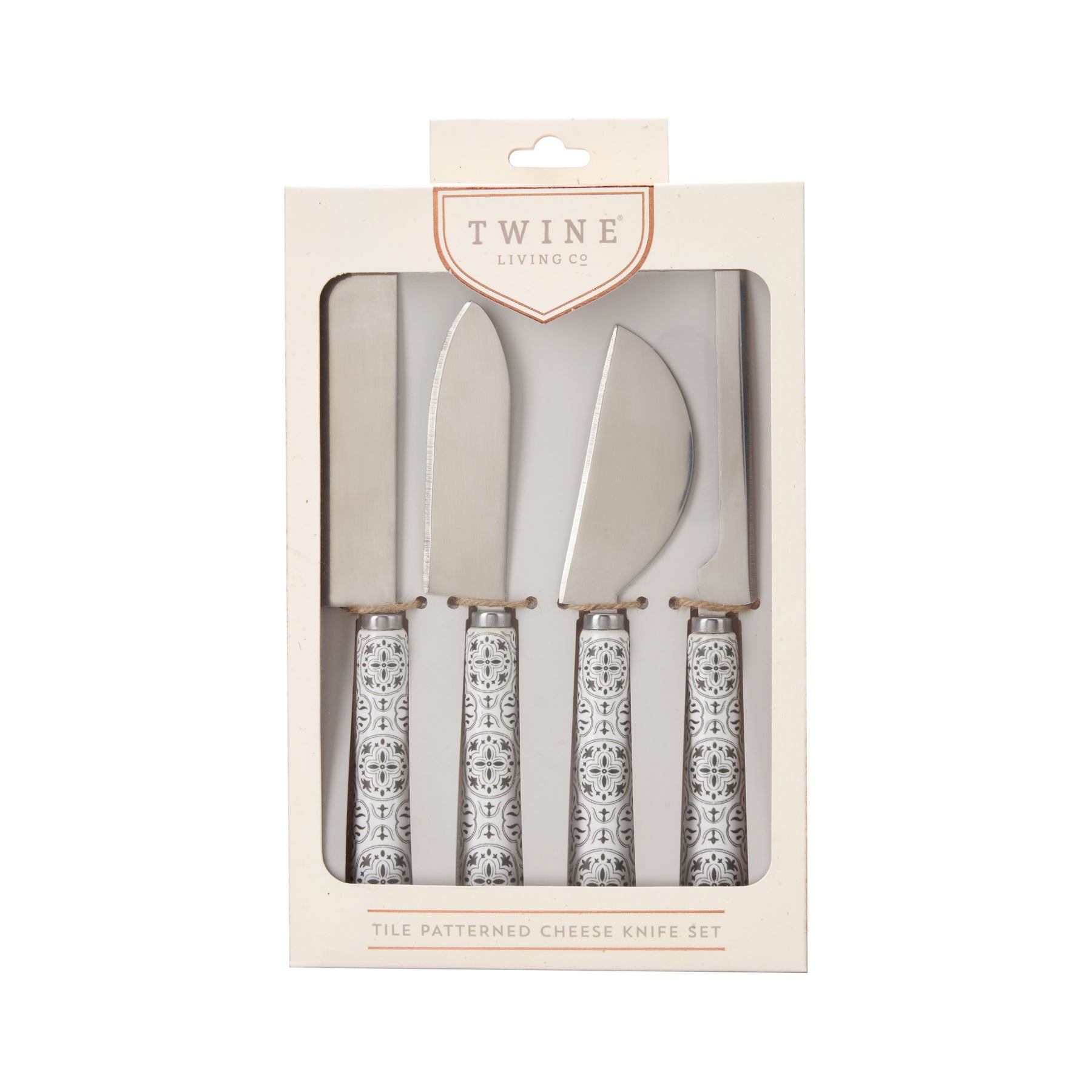 Twine 4 Piece Cheese Knives Set with Ceramic Tile Pattern Handles, For ...
