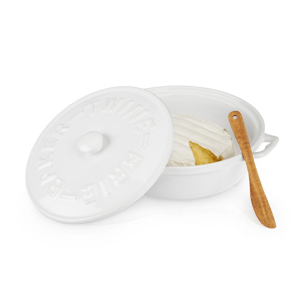 Twine Ceramic Brie Baker with Acacia Wood Spreader, Brie Baking Dish ...