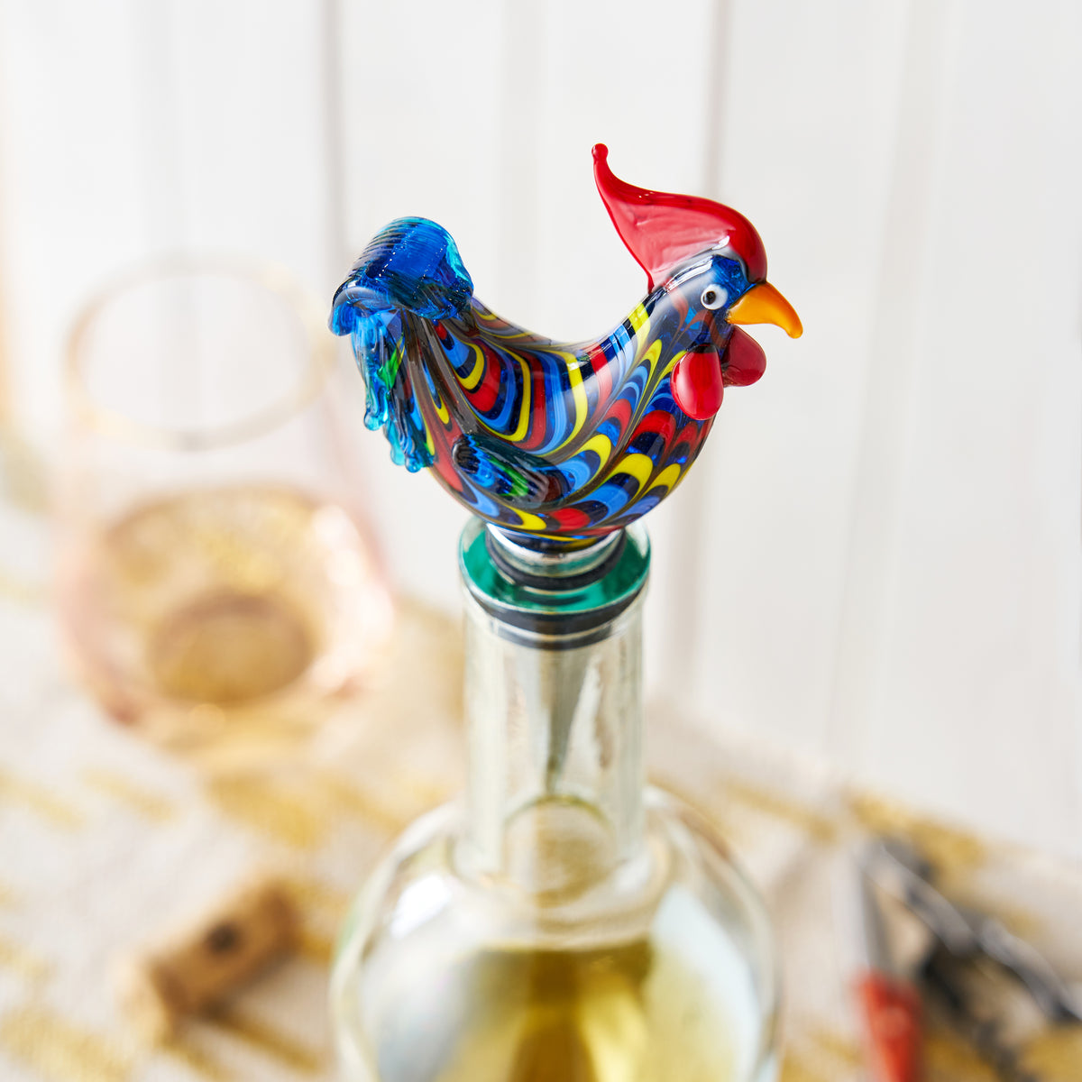 Twine Rooster Bottle Stopper, Glass Rooster Wine Bottle Stopper, Keep ...
